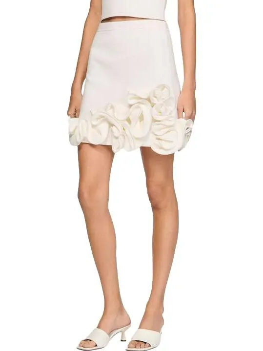 Sandro Short Floral Knit Skirt - White