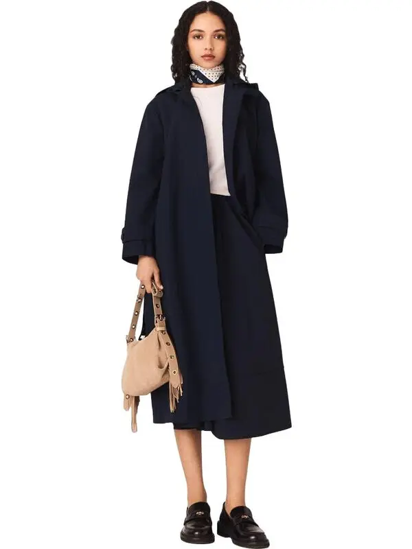 Maje Removable Rhinestone-hood Trench - Navy