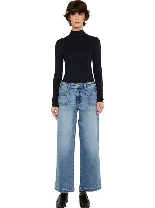 KANCAN Mid-rise Ankle Wide Leg Jeans - Medium Dark Wash