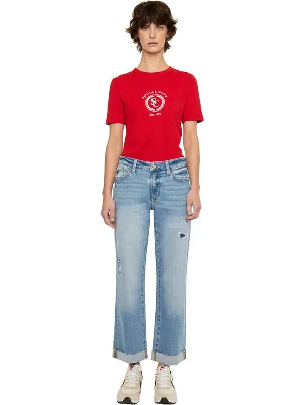 KANCAN Mid-rise Crop Straight Jeans - Medium Wash
