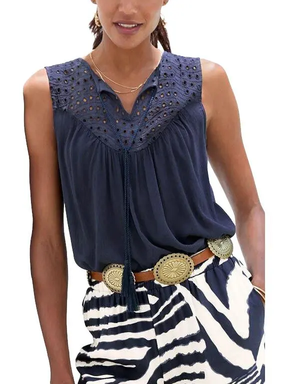 LASCANA Sleeveless Eyelet Top - Navy
