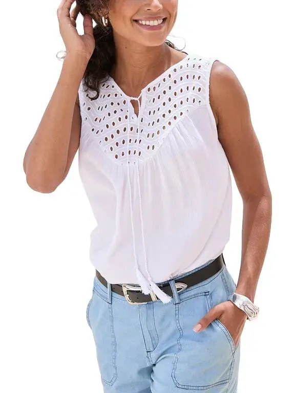 LASCANA Sleeveless Eyelet Top - White