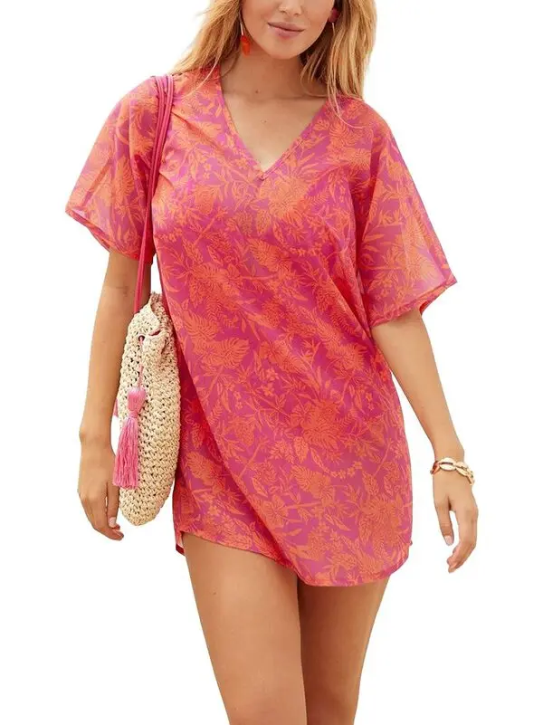 LASCANA Tropical Print Cover-up - Pink Orange