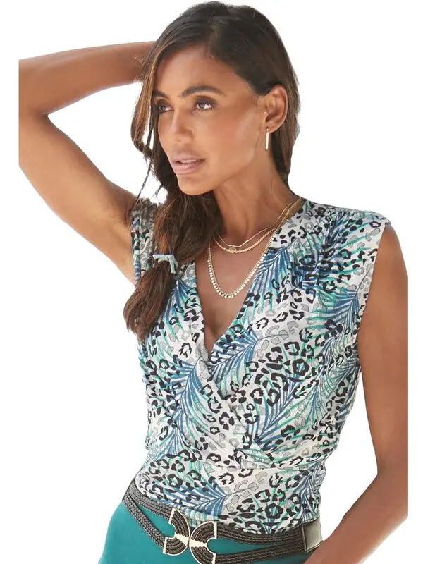 LASCANA Sleeveless Wrap Top - Grey & Teal