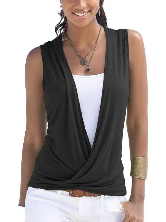 LASCANA Sleeveless Wrap Look Top - Black