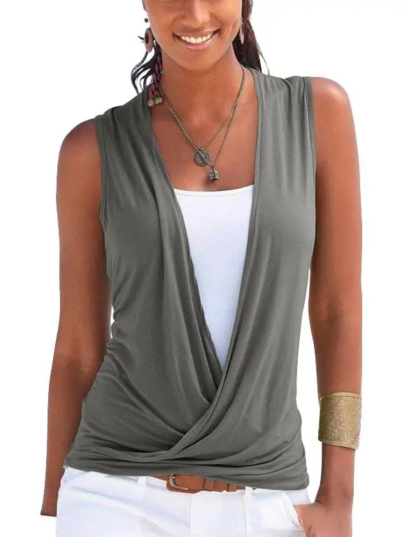 LASCANA Sleeveless Wrap Look Top - Olive