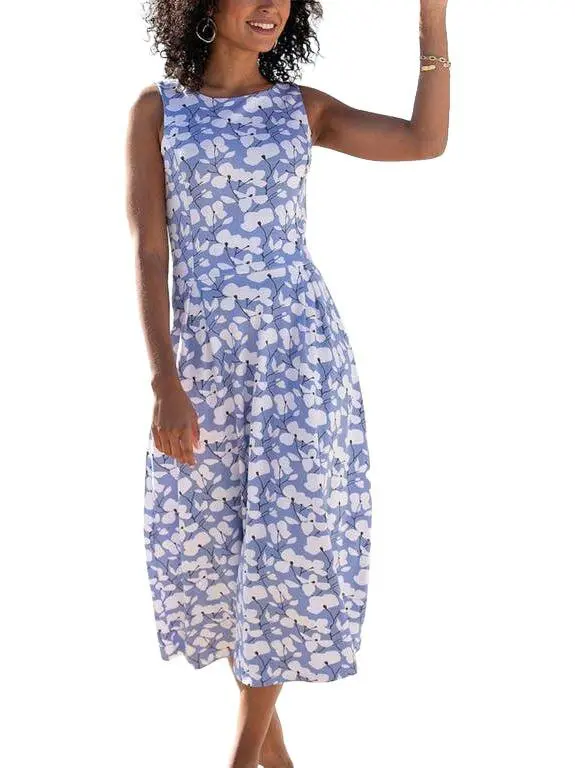 LASCANA Sleeveless A-line Midi Dress - Blue-printed
