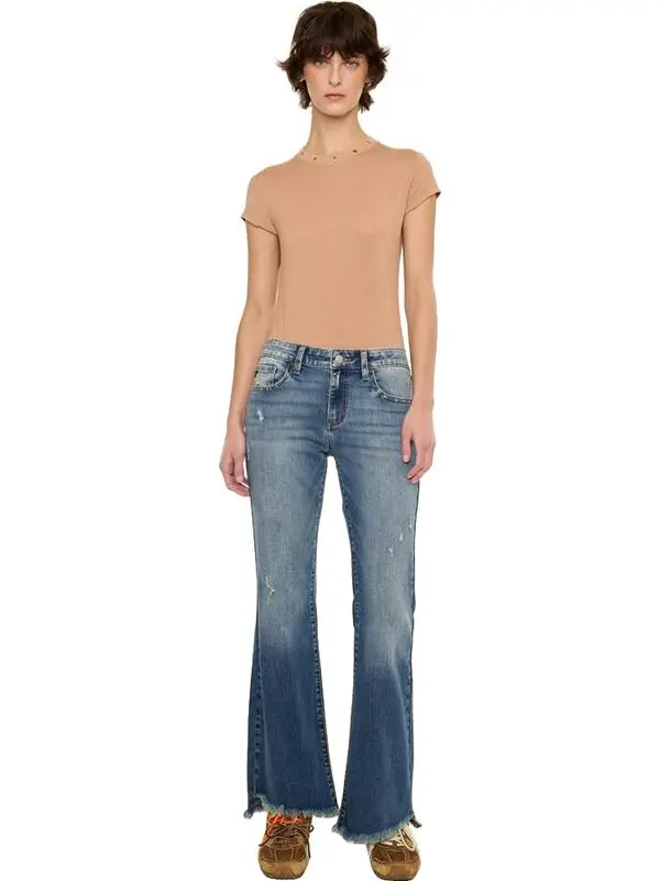 KANCAN Daphe Essentials Low Rise Ankle Flare Jeans - Dark Wash