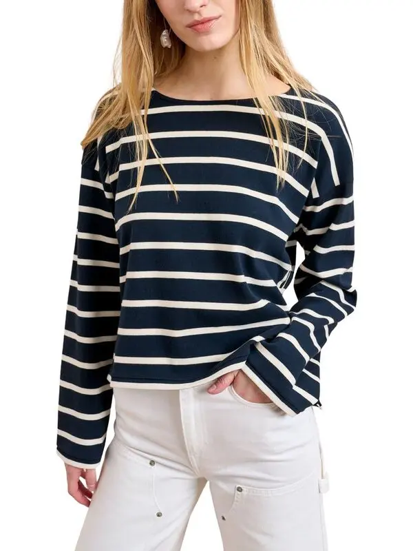 LA LIGNE Long Sleeve Breton Tee - Navy/ecru