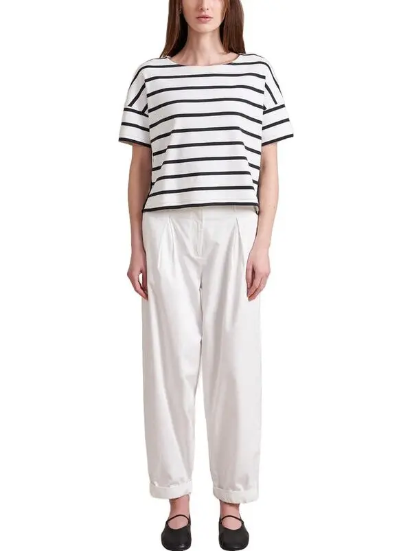LA LIGNE Short Sleeve Breton Tee - Ivory/black