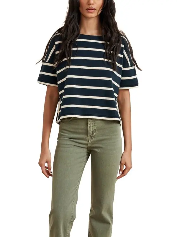 LA LIGNE Short Sleeve Breton Tee - Navy/ecru