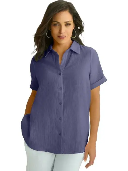 JESSICA LONDON Cotton Gauze Camp Shirt - Deep Dusk