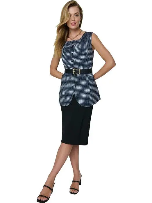 JESSICA LONDON Sleeveless Vest And Skirt Suit - Black Gingham