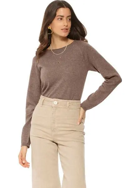 MONTICELLI CASHMERE Ultralight Pure Cashmere Raglan Crewneck Sweater - Brown