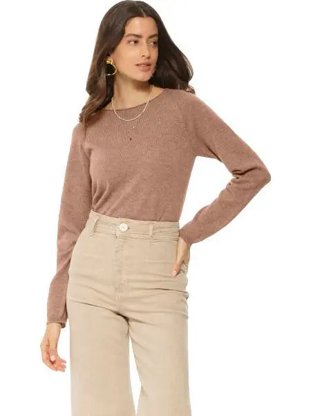 MONTICELLI CASHMERE Ultralight Pure Cashmere Raglan Crewneck Sweater - Camel