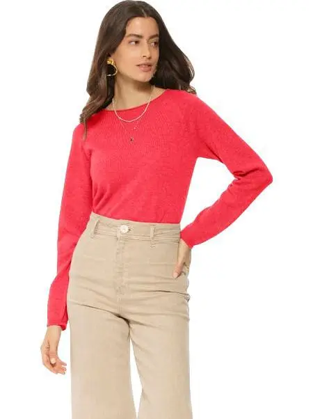MONTICELLI CASHMERE Ultralight Pure Cashmere Raglan Crewneck Sweater - Coral Red