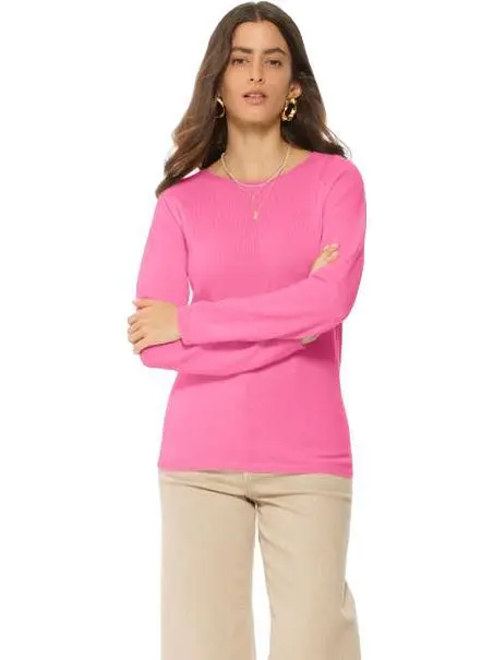 MONTICELLI CASHMERE Ultralight Pure Cashmere Raglan Crewneck Sweater - Fuchsia