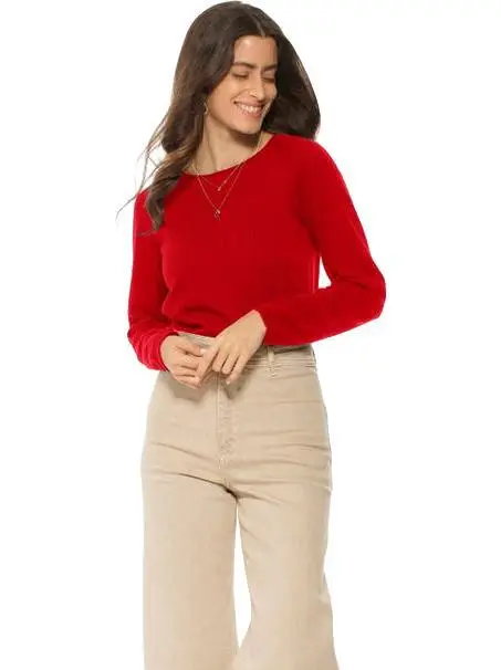 MONTICELLI CASHMERE Ultralight Pure Cashmere Raglan Crewneck Sweater - Red