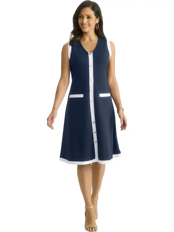 JESSICA LONDON Sleeveless Sheath Dress - White Navy