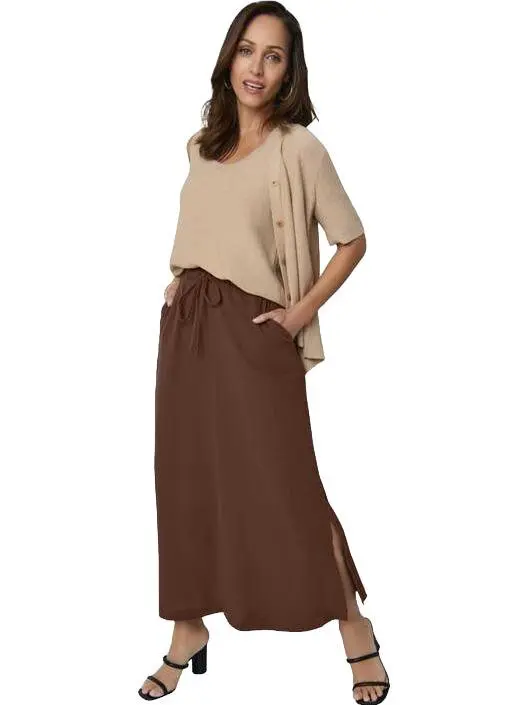JESSICA LONDON Cotton Gauze A-line Midi Skirt - Rich Brown