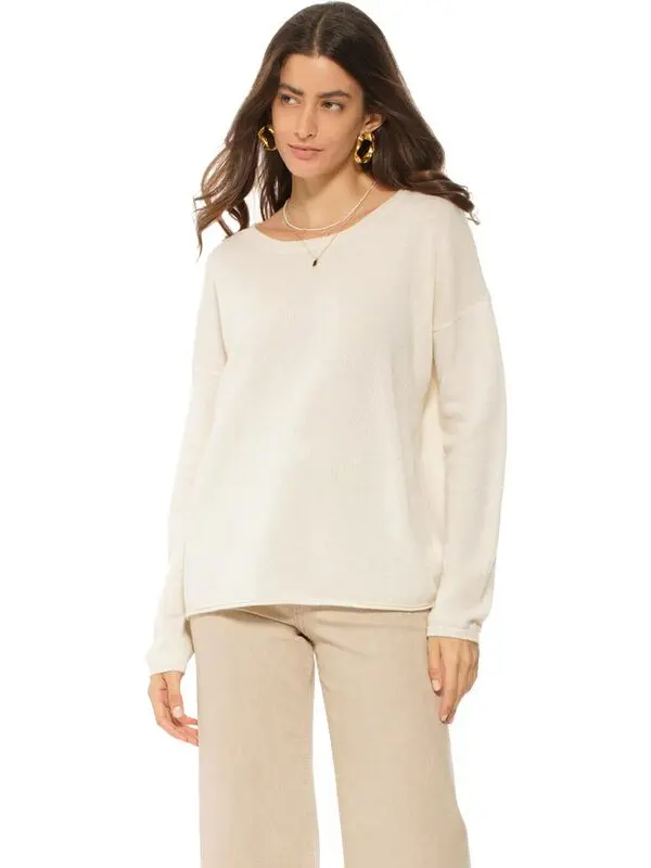 MONTICELLI CASHMERE Pure Italian Cashmere Lounge Sweater - Milk White