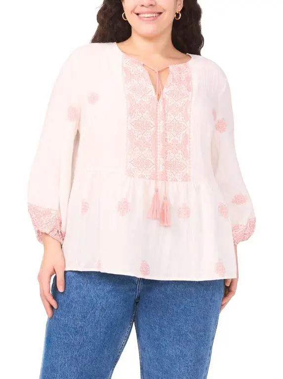 Vince Camuto Tassel Tie Peasant Top - Rose Hip