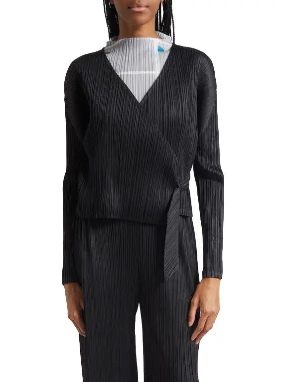 Issey Miyake Facade Pleated Wrap Top - Black