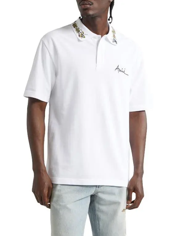 Amiri Embroidered Collar Polo - White Archived