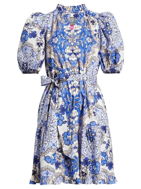 Vince Camuto Puffy Sleeve Printed Mini Dress - Blue Multi