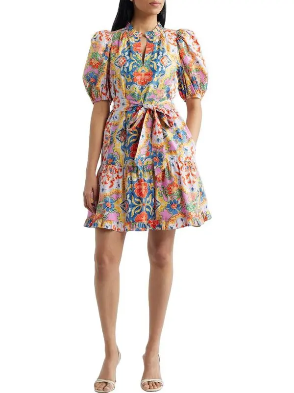 Vince Camuto Puffy Sleeve Printed Mini Dress - Pink Multi