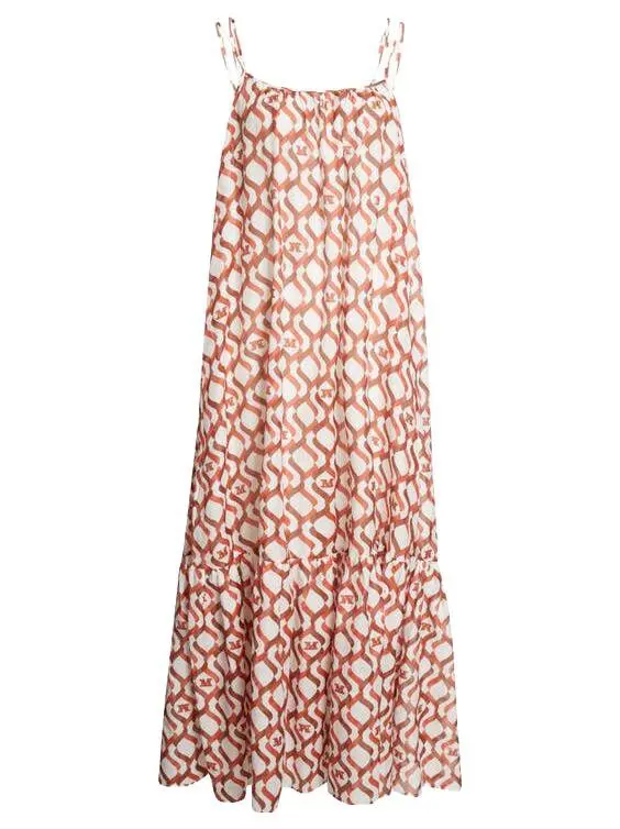 Max Mara Logo Print Cotton & Silk Maxi Sundress - White