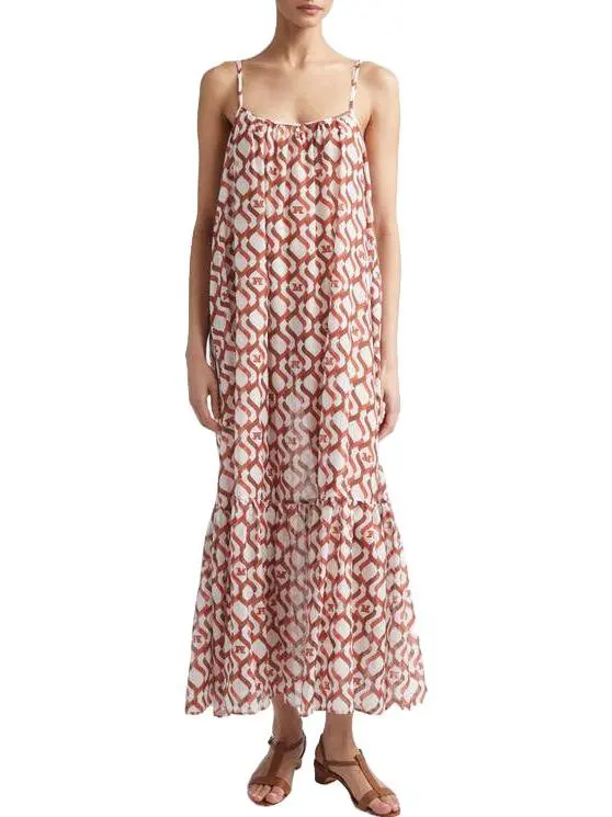 Max Mara Logo Print Cotton & Silk Maxi Sundress - White