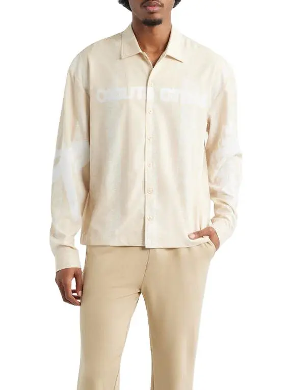 SANTO STUDIO Team Graphic Button-up Shirt - Tan