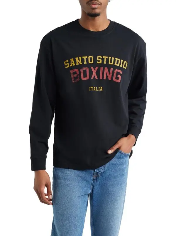 SANTO STUDIO Boxing Division Long Sleeve Graphic T-shirt - Black