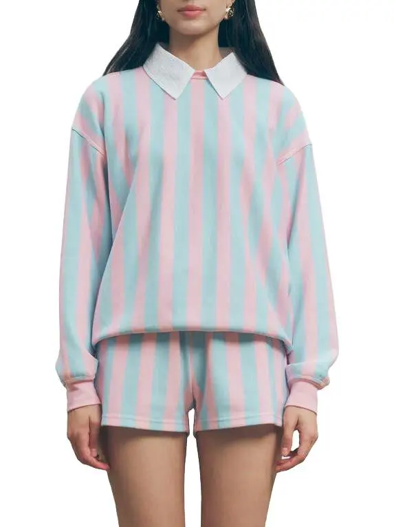 MAUDE CLUB Scout Stripe Sweatshirt - Pink Blue