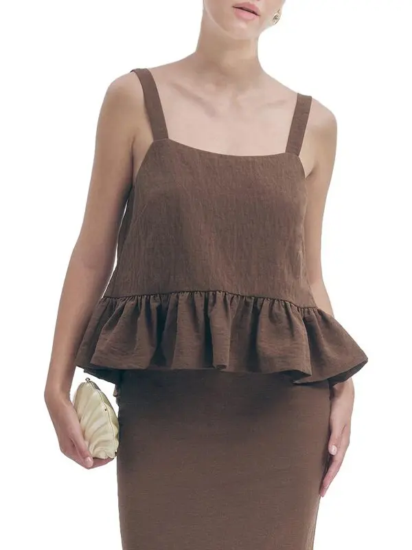 MAUDE CLUB Brandy Peplum Top - Brown