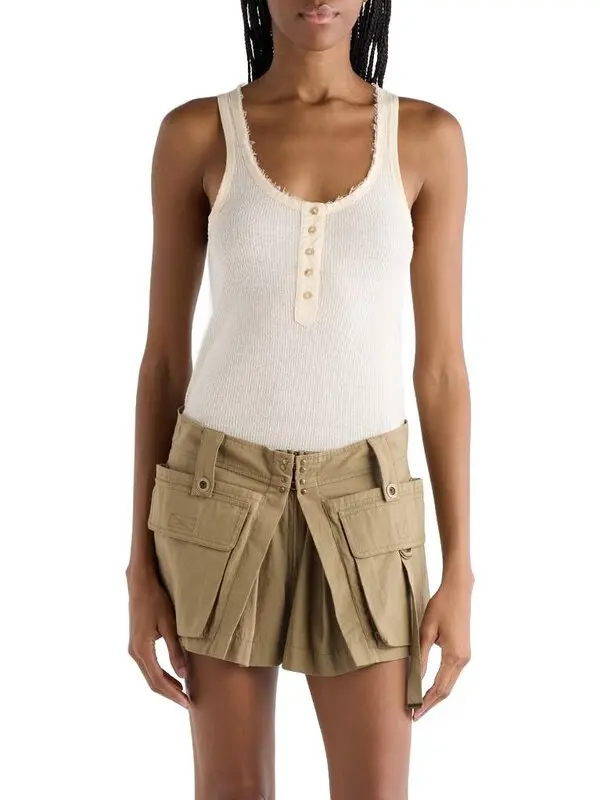 Isabel Marant Helma Raw Edge Silk Jersey Henley Tank - Ecru