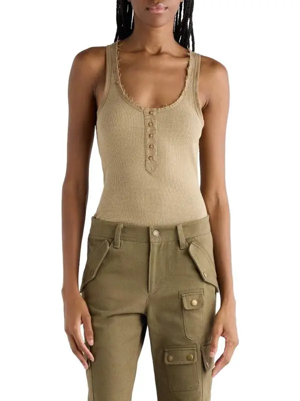 Isabel Marant Helma Raw Edge Silk Jersey Henley Tank - Light Bronze
