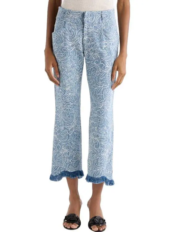 Isabel Marant Ombeline Ripped Embroidered Crop Flare Jeans - Blue