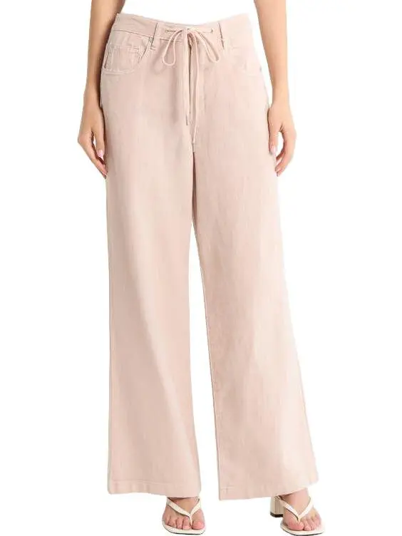 Blanknyc Low Rise Cotton & Linen Wide Leg Pants - Chilled Rose-light Pink