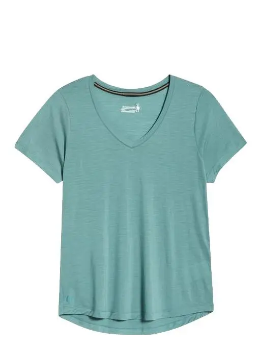 Smartwool Ultralite V-neck Short Sleeve Merino Wool Blend T-shirt - Dusty Teal