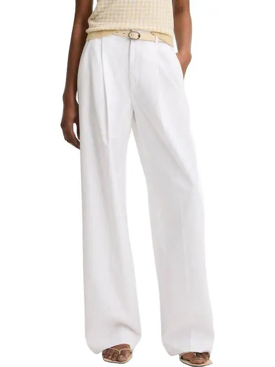 Vince Camille Belted Pleated Straight Leg Pants - Optic White