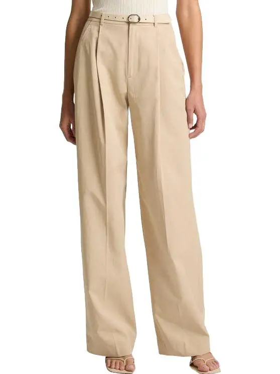 Vince Camille Belted Pleated Straight Leg Pants - Wheatstone