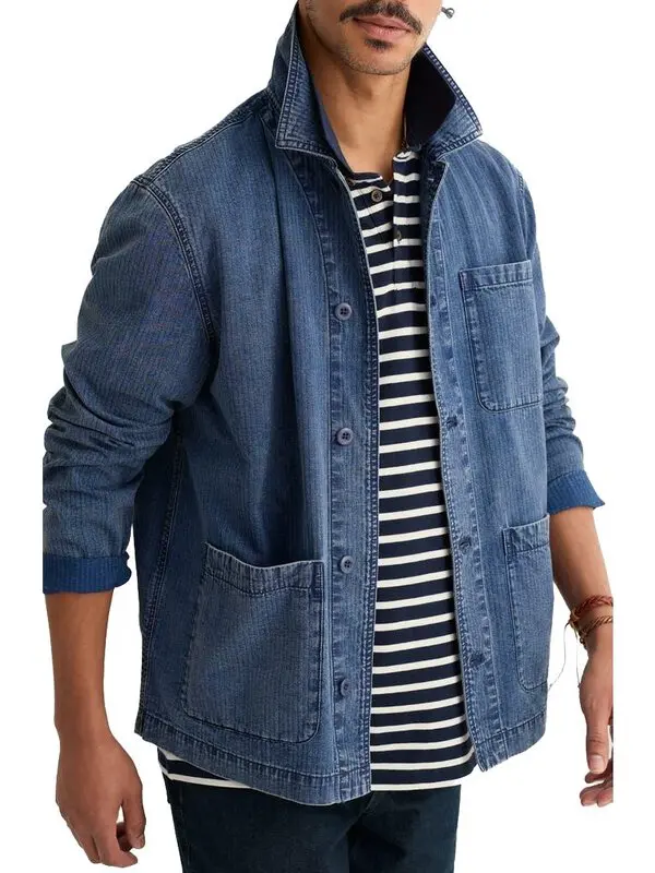 SEASALT CORNWALL Tin Stream Denim Work Jacket - Dark Mid Indigo Wash