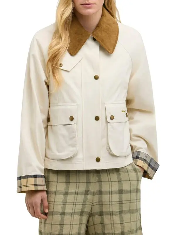 Barbour Beadnell Crop Cotton Jacket - Light Pearl/dress