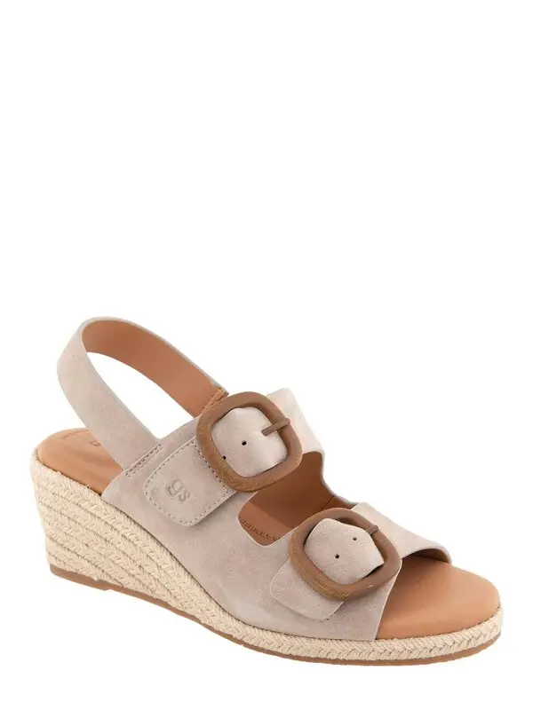 Gentle Souls Greca Espadrille Slingback Platform Wedge Sandal - Light Mushroom Suede