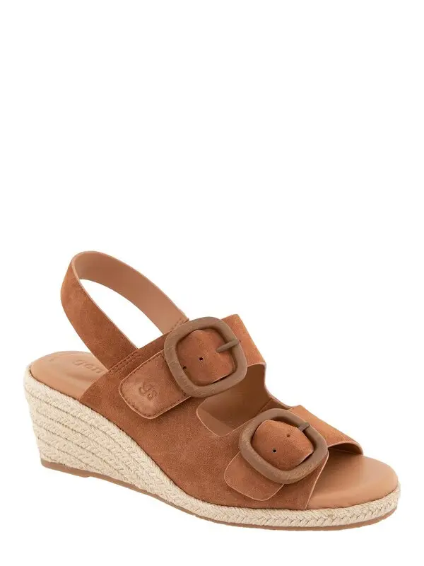 Gentle Souls Greca Espadrille Slingback Platform Wedge Sandal - Luggage Suede