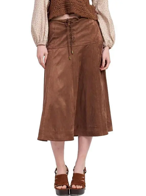 JACQUIE THE LABEL Cordelia Lace-up Faux Suede Skirt - Mocha