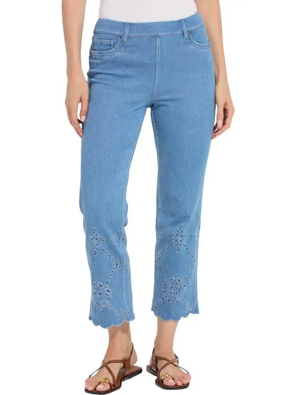 Lyssé Billie Eyelet Pull-on Crop Jeans - Bleached Blue