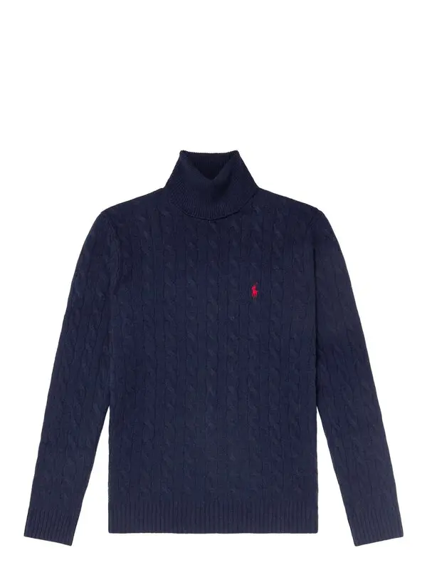 Polo Ralph Lauren Logo-embroidered Cable-knit Rollneck Sweater - Navy